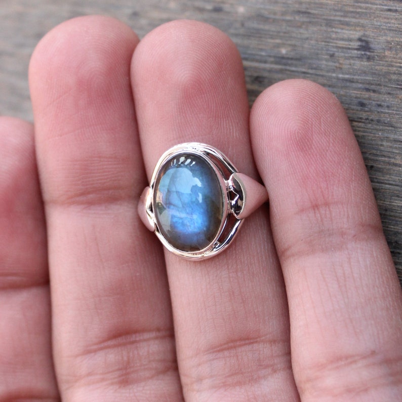 Labradorite Ring, Blue Flash Labradorite Sterling Silver Heart Shape ...