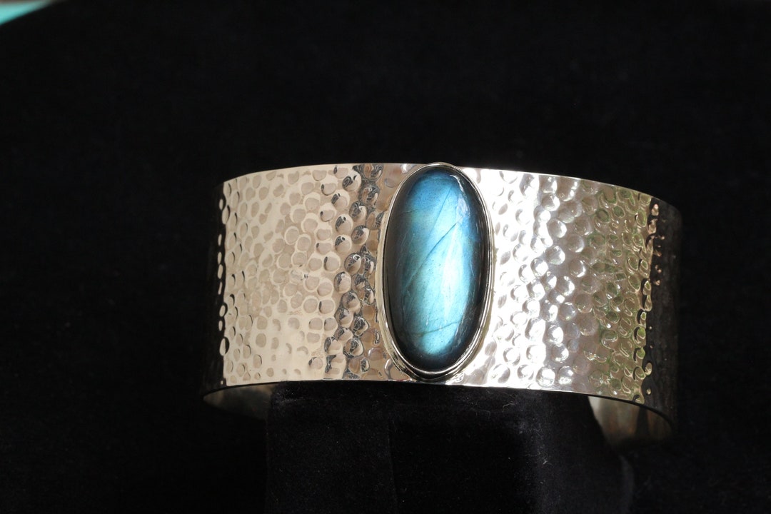 Labradorite Cuff Bracelet, Natural Blue Flash Gemstone, Dainty Jewelry ...