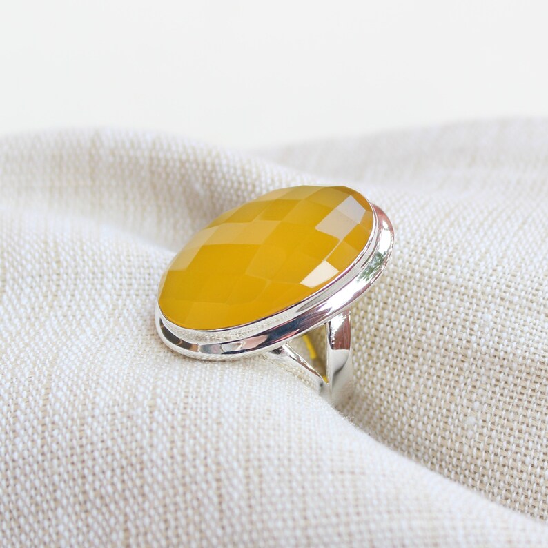 Mango Chalcedony Ring Checker Cut Gemstones Sterling Silver - Etsy