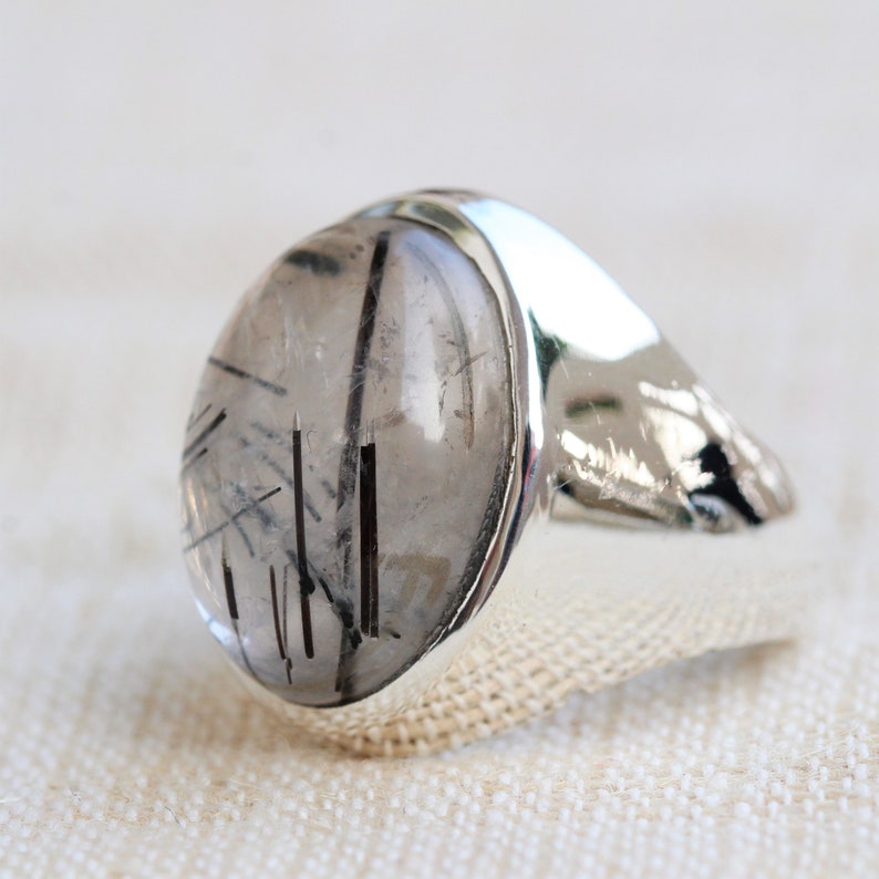 Black Rutile Rings Statement Rings Natural Rutilated Quartz - Etsy