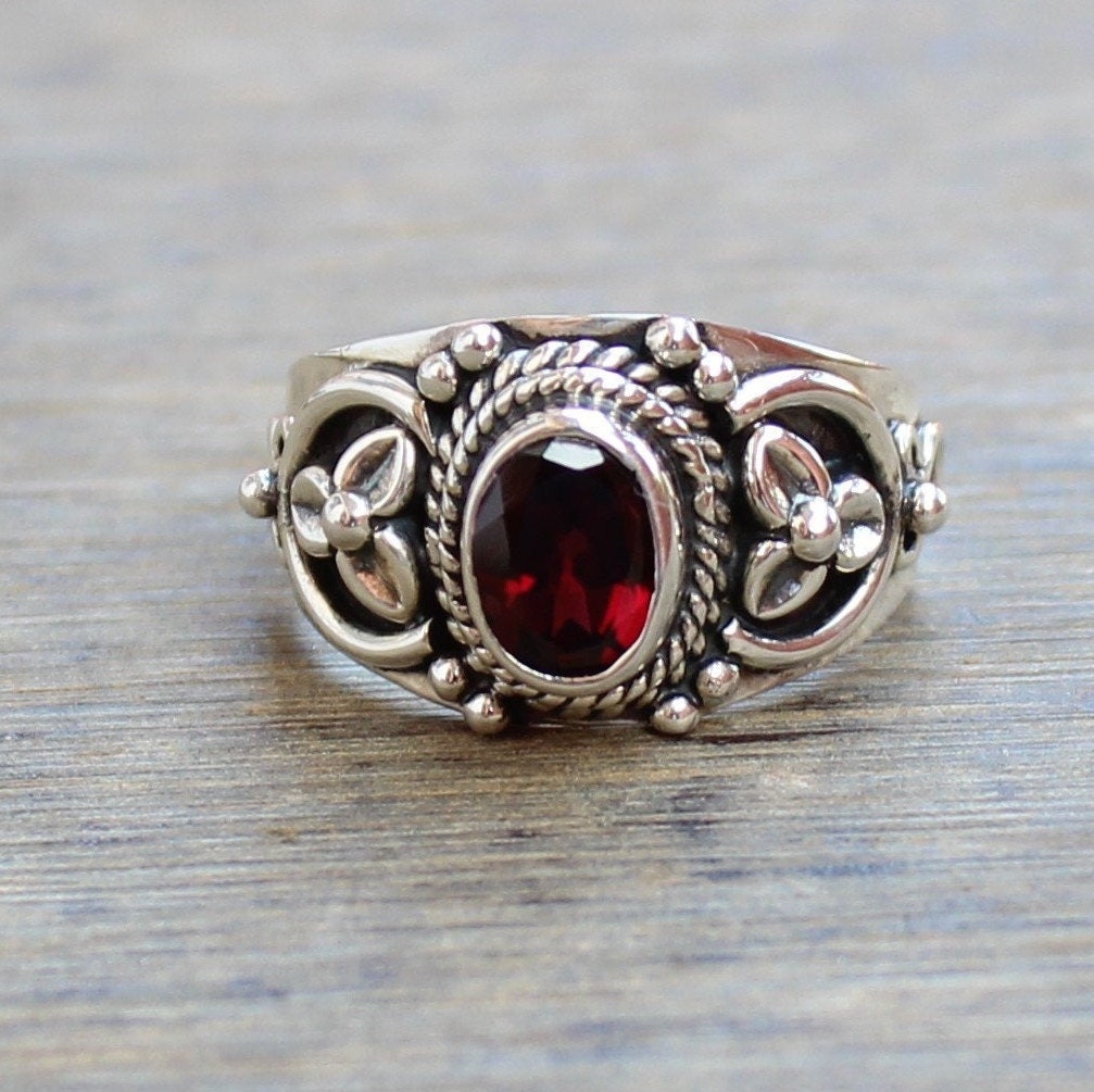 Natural Garnet Ring Red Almandine Garnet Jewelry Sterling | Etsy