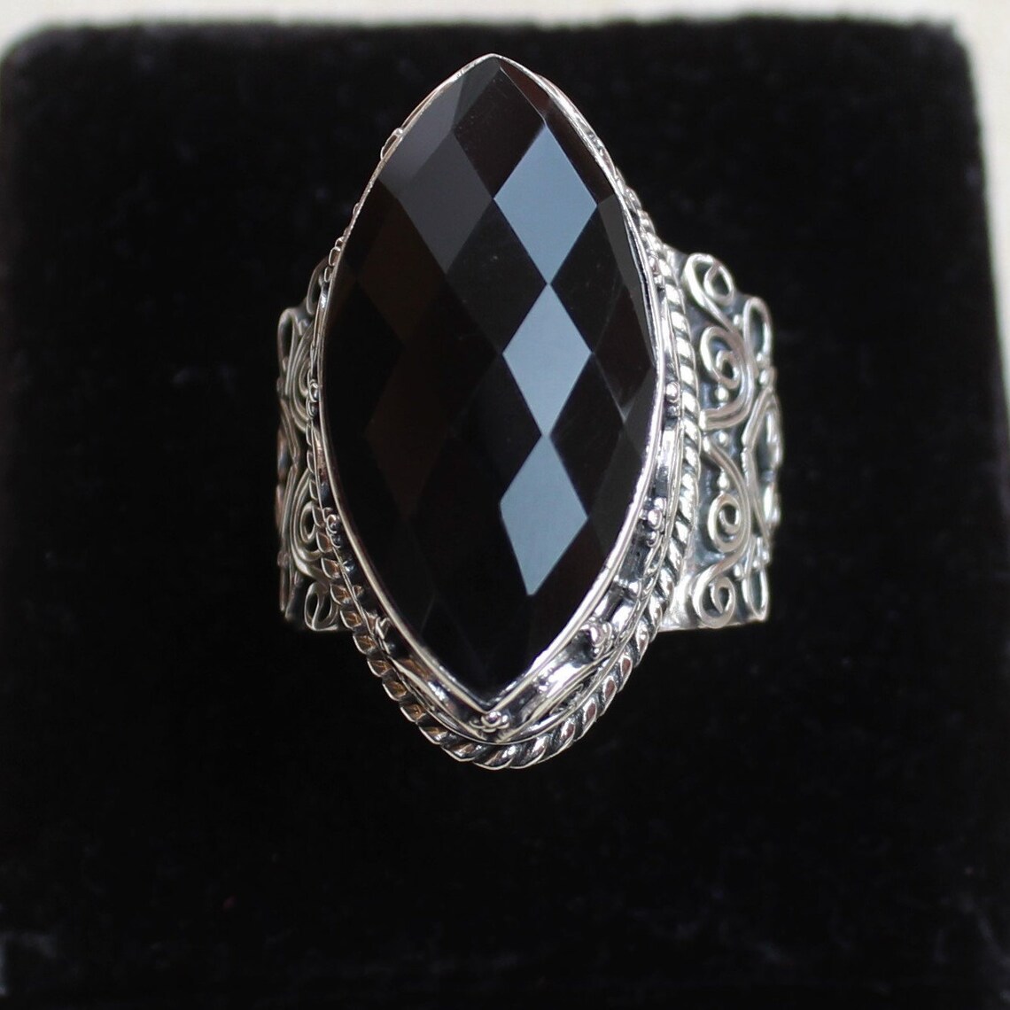 Black Onyx Sterling Silver Handmade Jewelry, Onyx Cabochon, Checker Cut ...