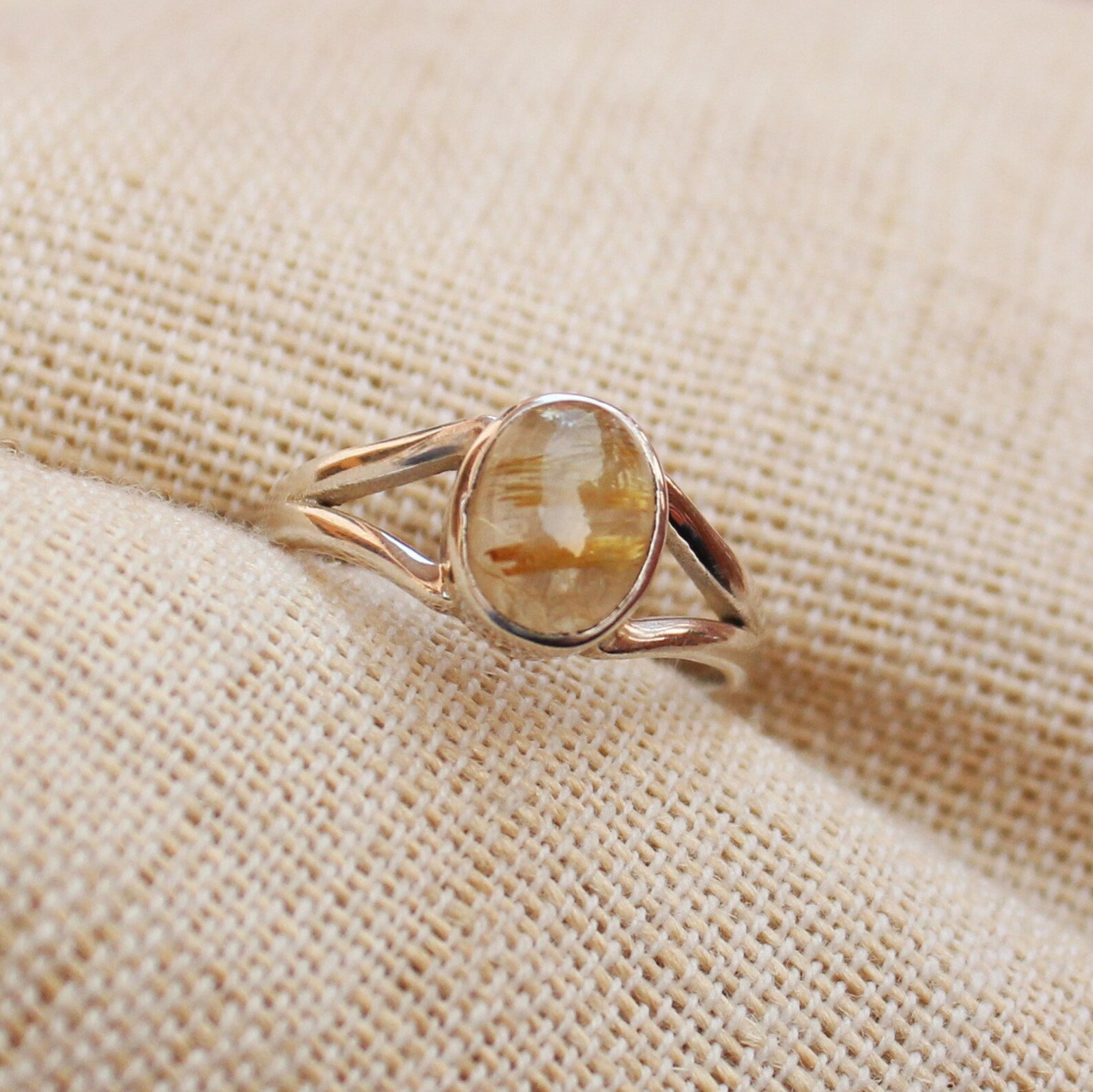 Golden Rutile Ring Sterling Silver Rings Engagement Ring - Etsy