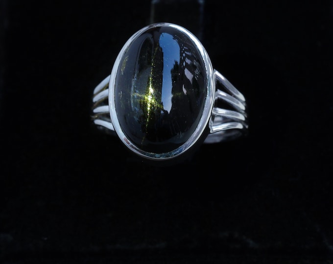 Natural Black Star Sapphire, Mythological Stone Protector Ring, Hand Crafted Recycled Sterling ...