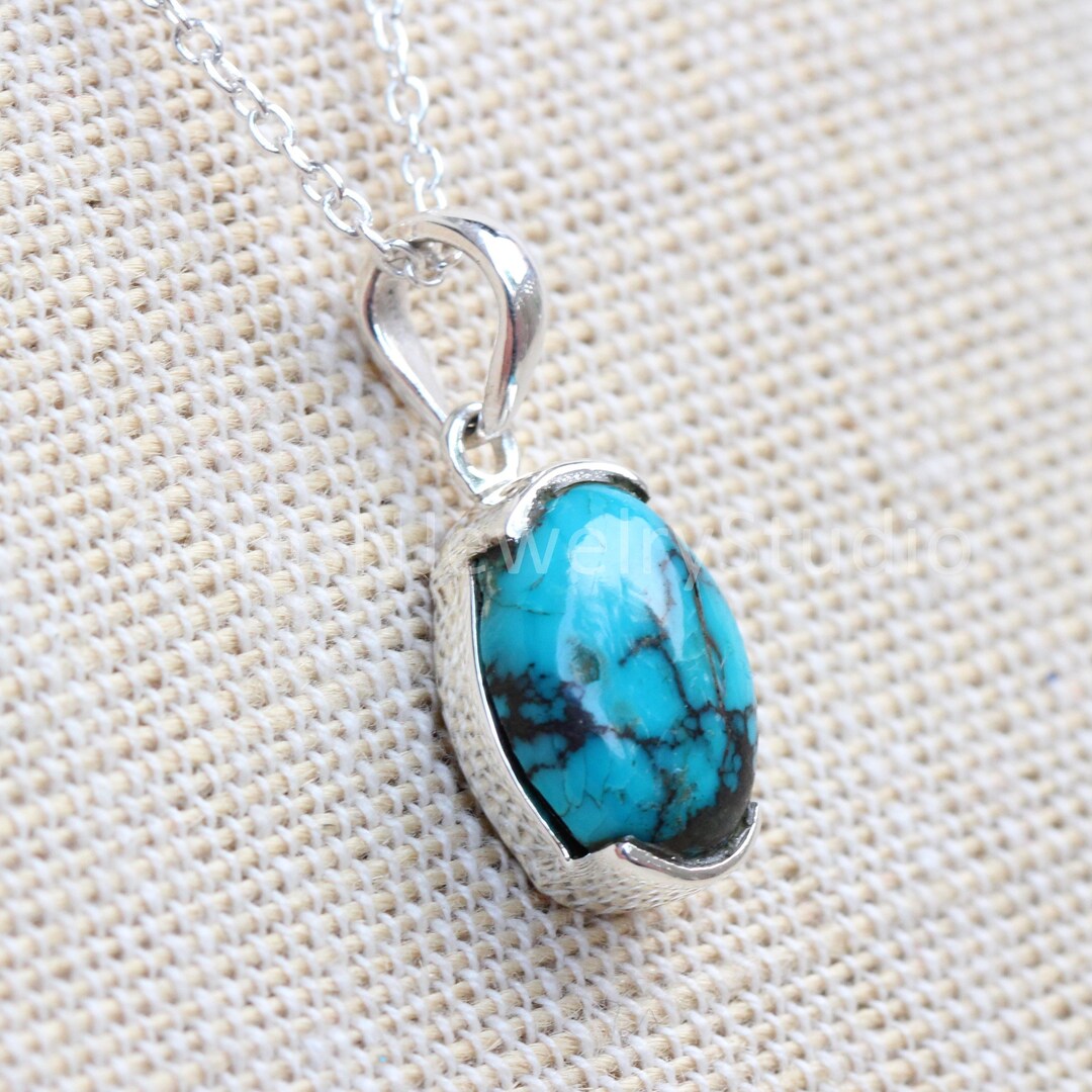 Natural Tibetan Turquoise Handmade Necklace, Sterling Silver Jewelry ...