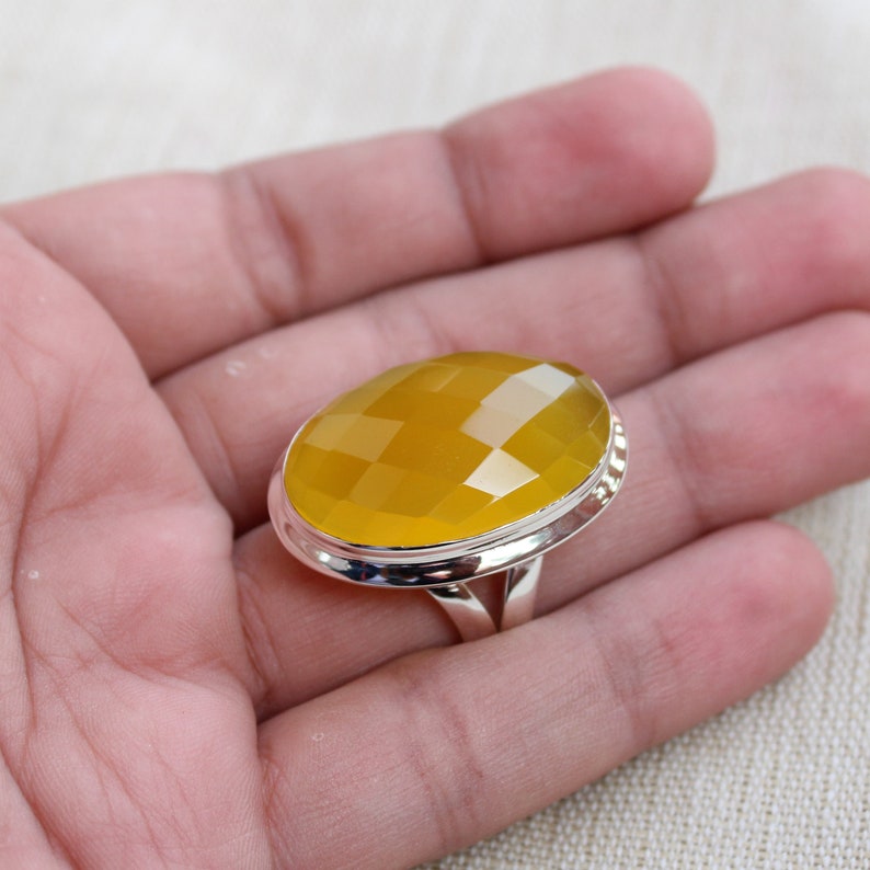 Mango Chalcedony Ring Checker Cut Gemstones Sterling Silver - Etsy