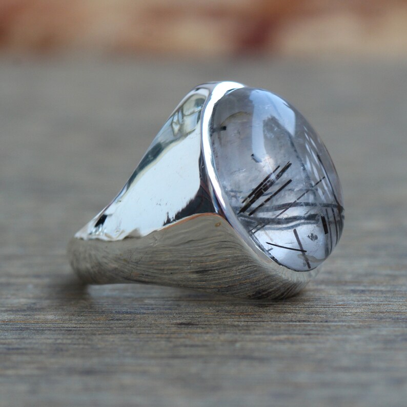 Black Rutile Rings Statement Rings Natural Rutilated Quartz - Etsy