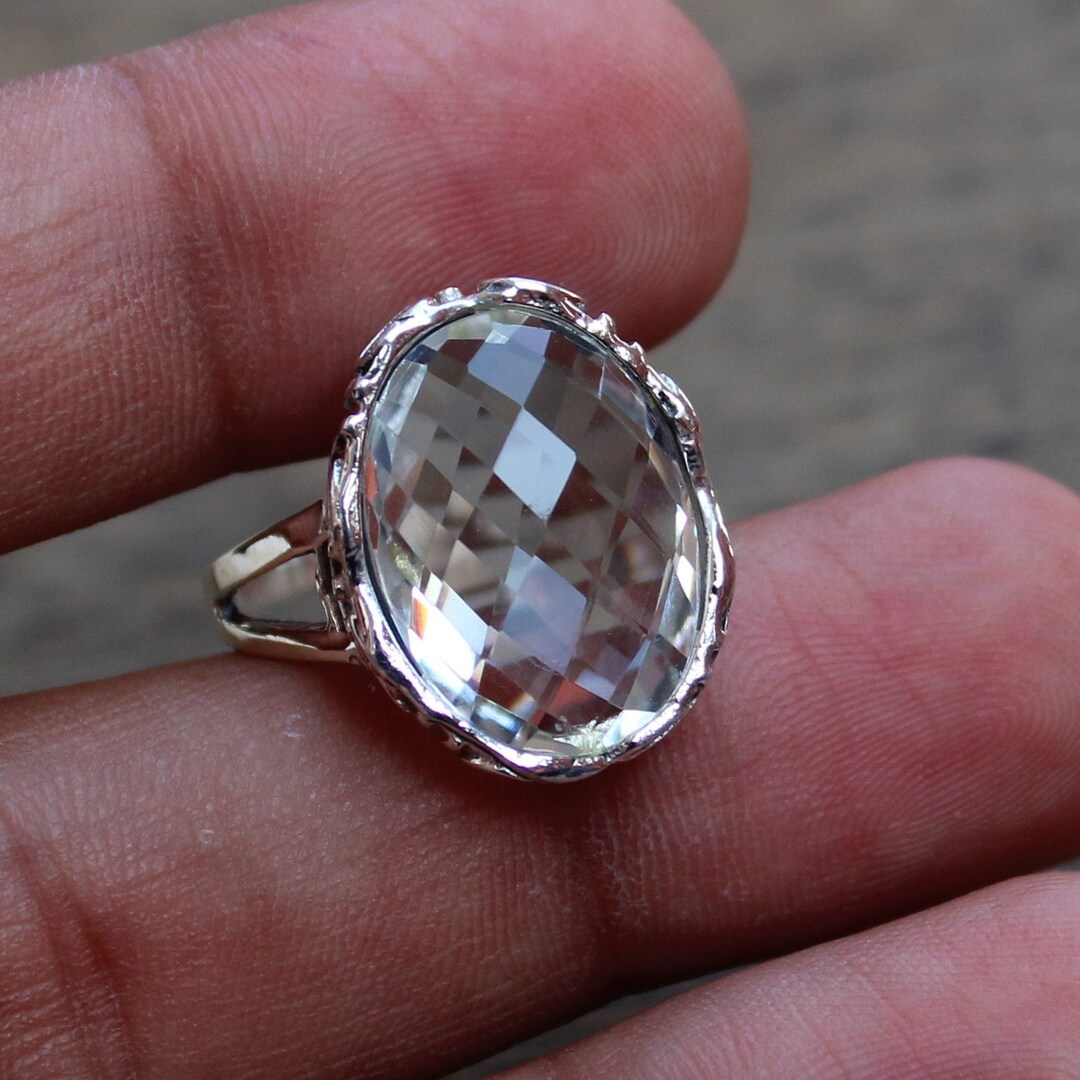 Crystal Quartz Rings, Sterling Silver Jewelry, Clear Cut Quartz ...