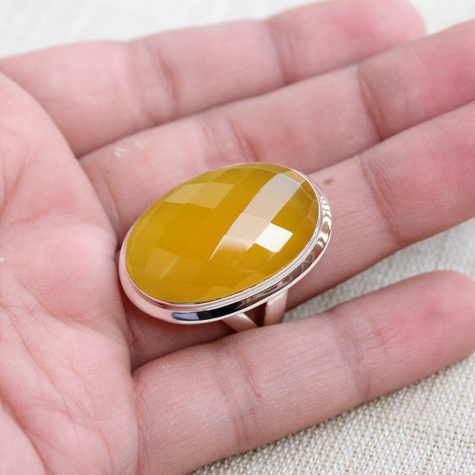 Mango Chalcedony Ring Checker Cut Gemstones Sterling Silver - Etsy