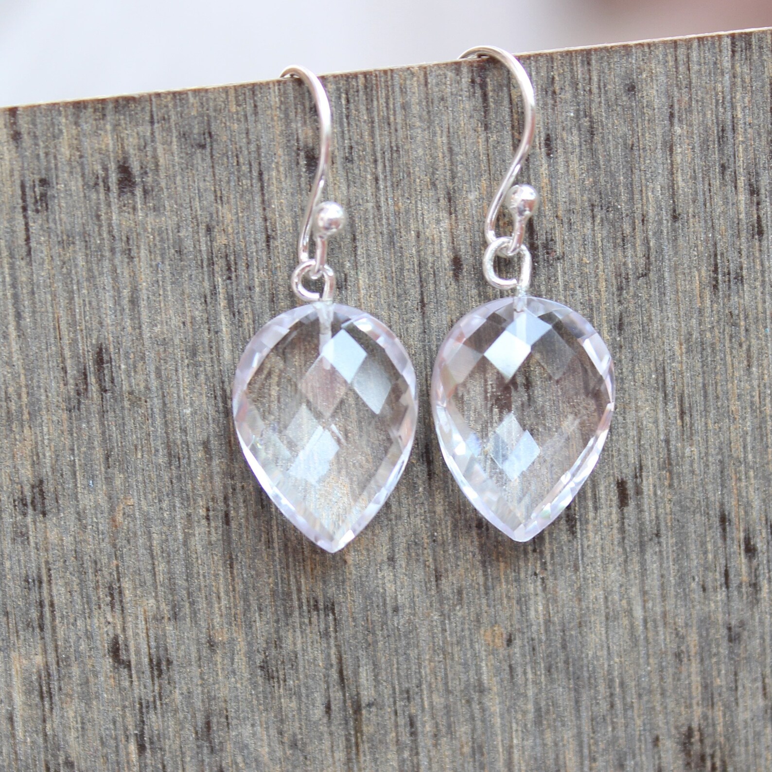 Crystal Quartz Earrings Gemstone Briolette Loop Dangles | Etsy