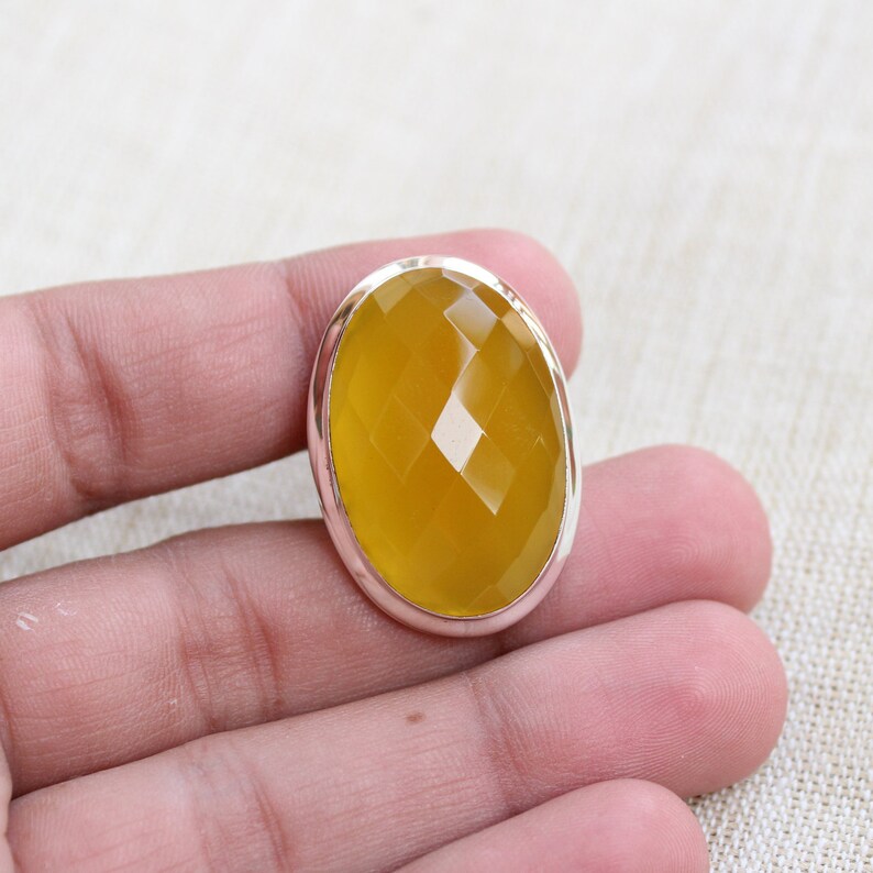 Mango Chalcedony Ring Checker Cut Gemstones Sterling Silver - Etsy