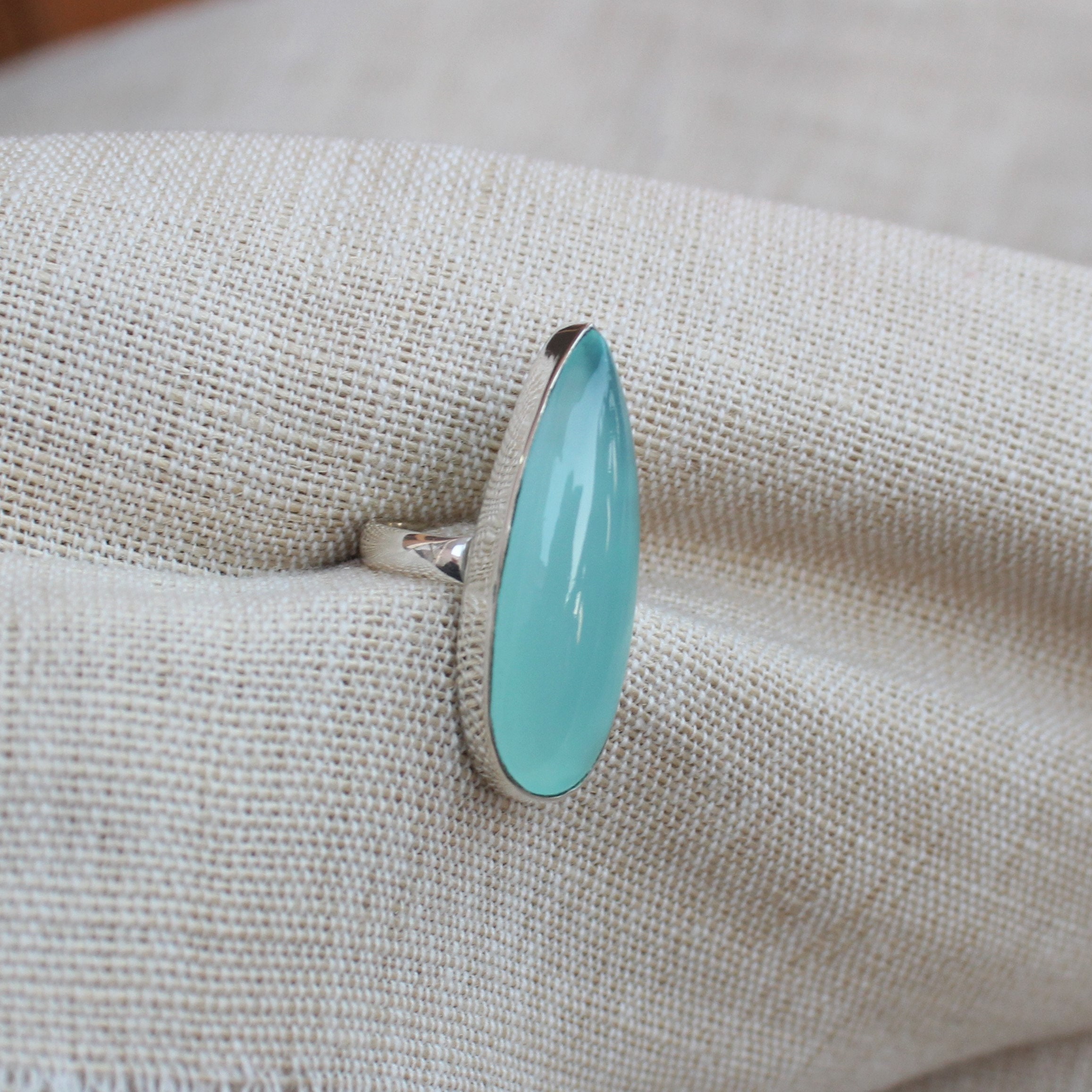 Aqua Chalcedony Sterling Silver Handmade Ring Gift for Her | Etsy