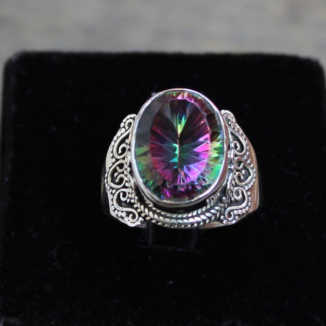 Mystic Quartz Ring, Sterling Silver Jewelry, Gift for Her, Rainbow ...