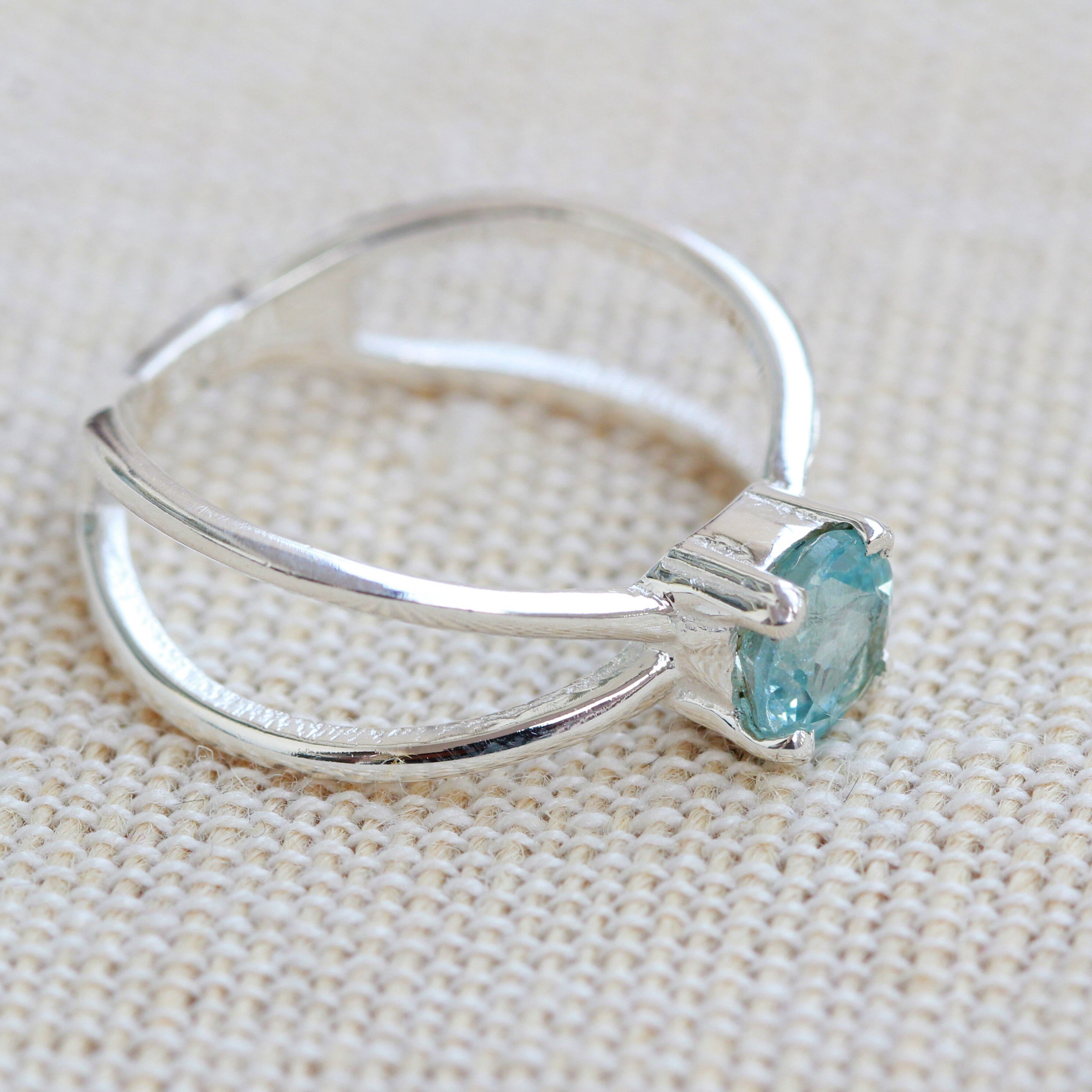 Blue Topaz Ring Stackable Topaz Ring Three Silver Ring