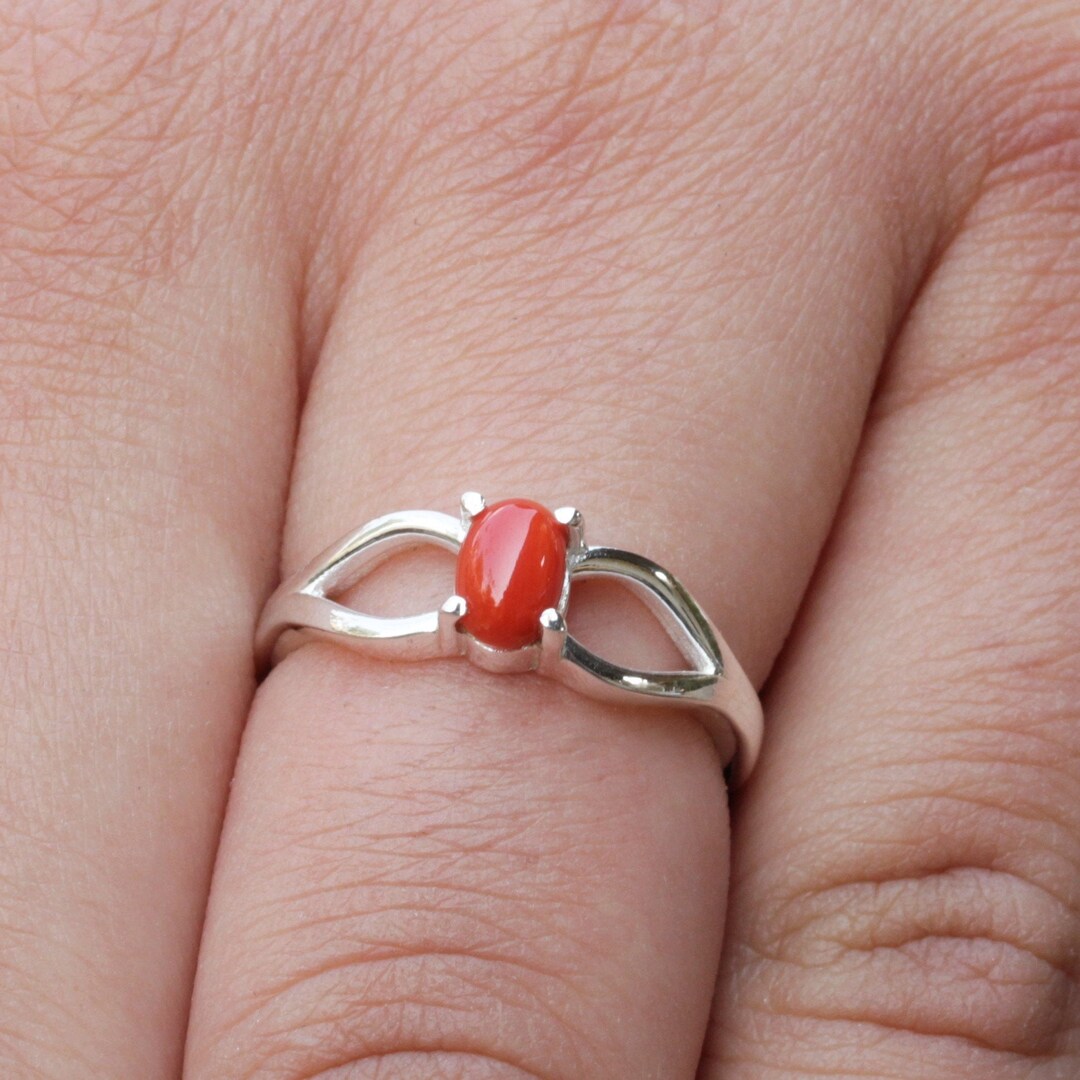 Dainty Coral Ring: 925 Sterling Silver Prong Setting - Etsy