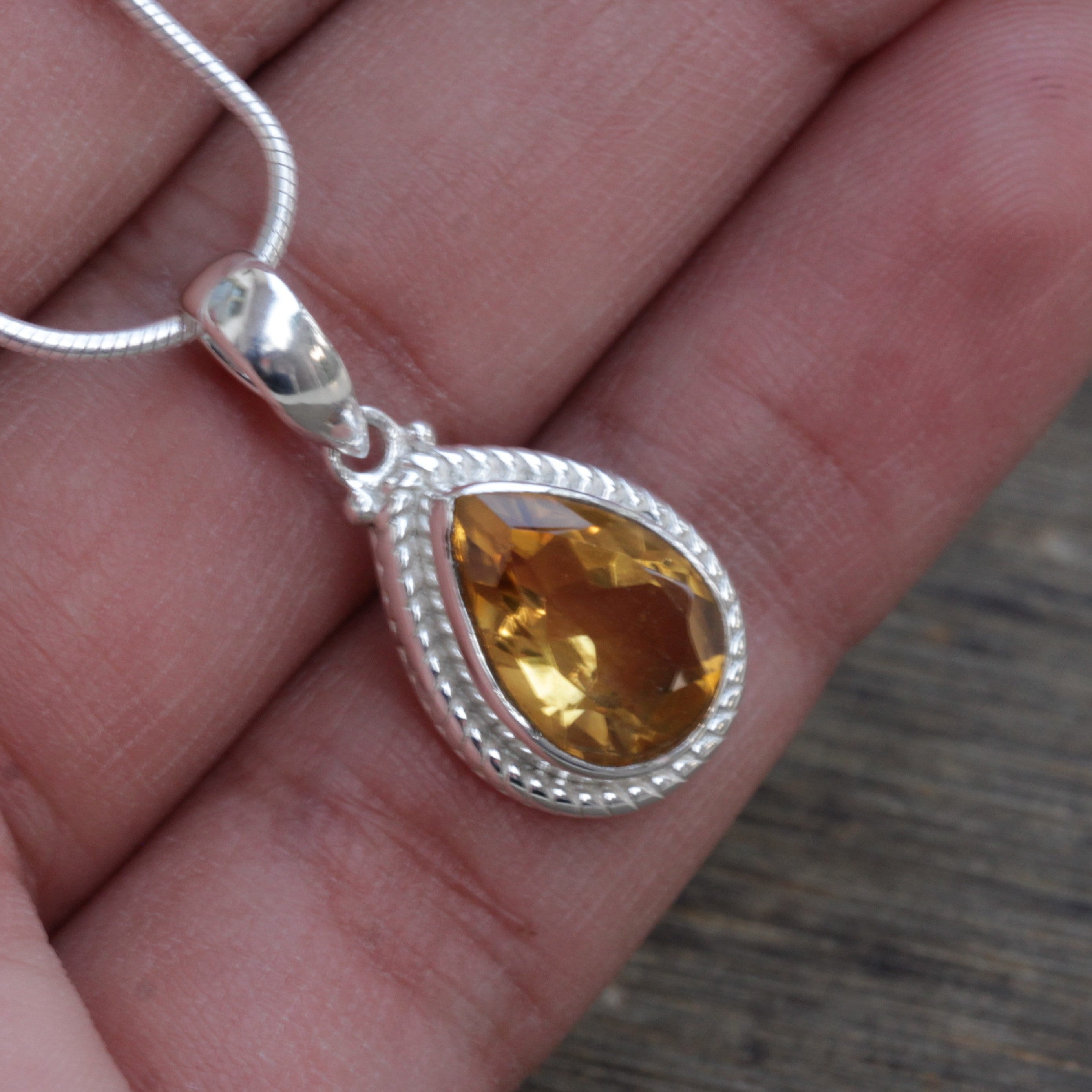 Citrine necklace Sterling Silver Jewelry Natural yellow | Etsy