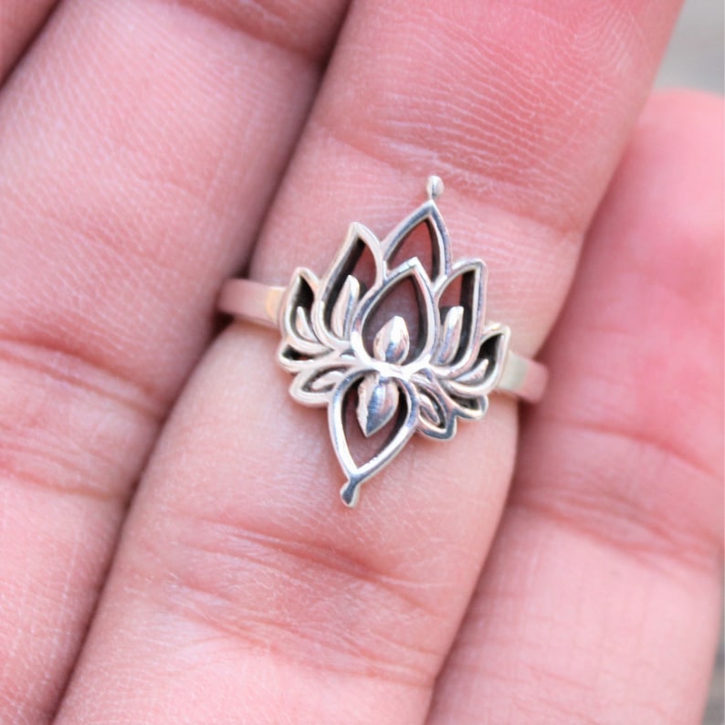 Lotus Shape Sterling Silver Rings Silver Bands Lotus Ring - Etsy