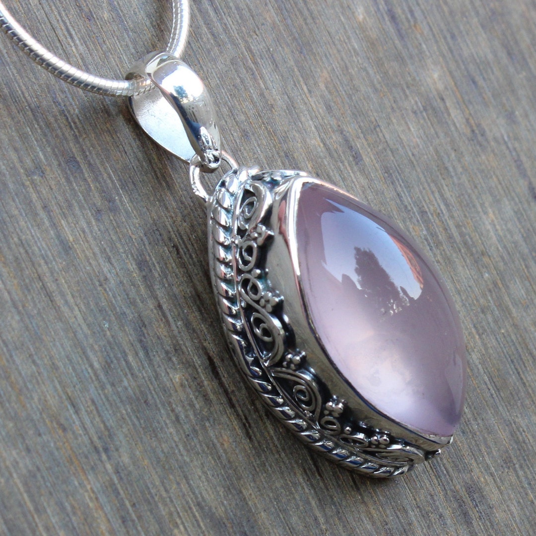 Rose Quartz Pendant, Sterling Silver Jewelry, Natural Pink Quartz ...