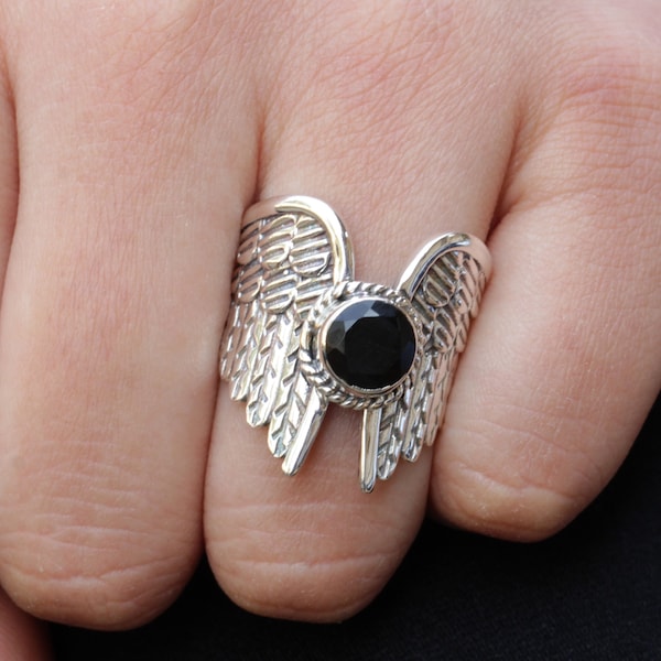 Black Angel Wings Ring - Etsy