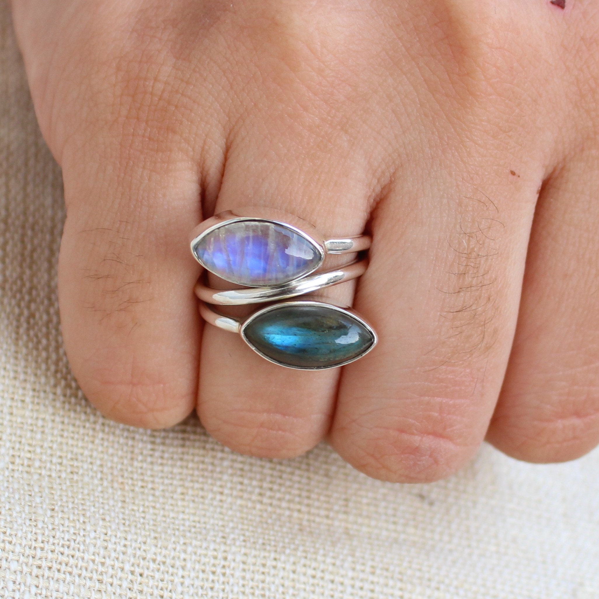 Rainbow Moonstone N Labradorite Rings, Natural Moonstone and ...