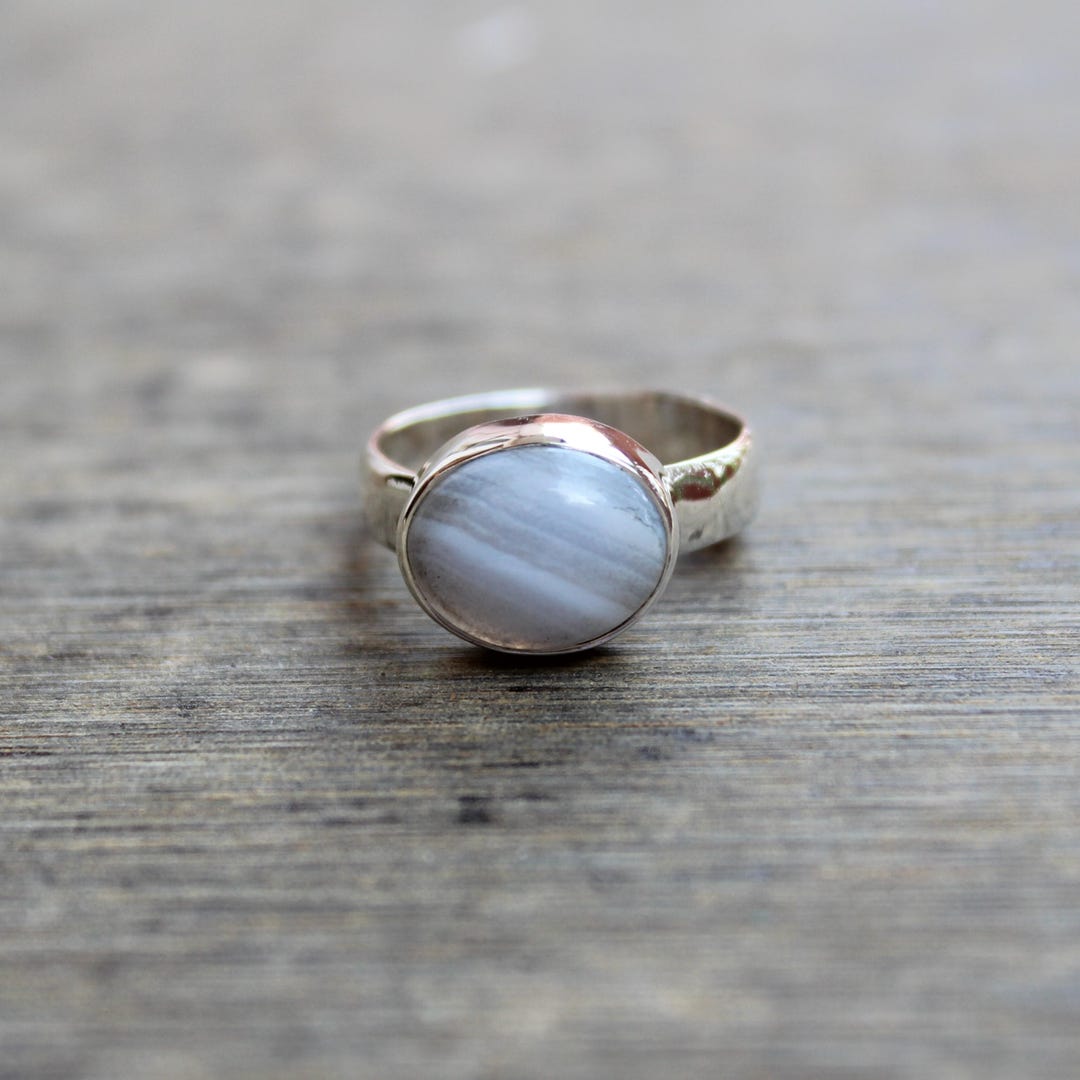 Handmade Sterling Silver Blue Lace Agate Ring: Oval Gemstone - Etsy