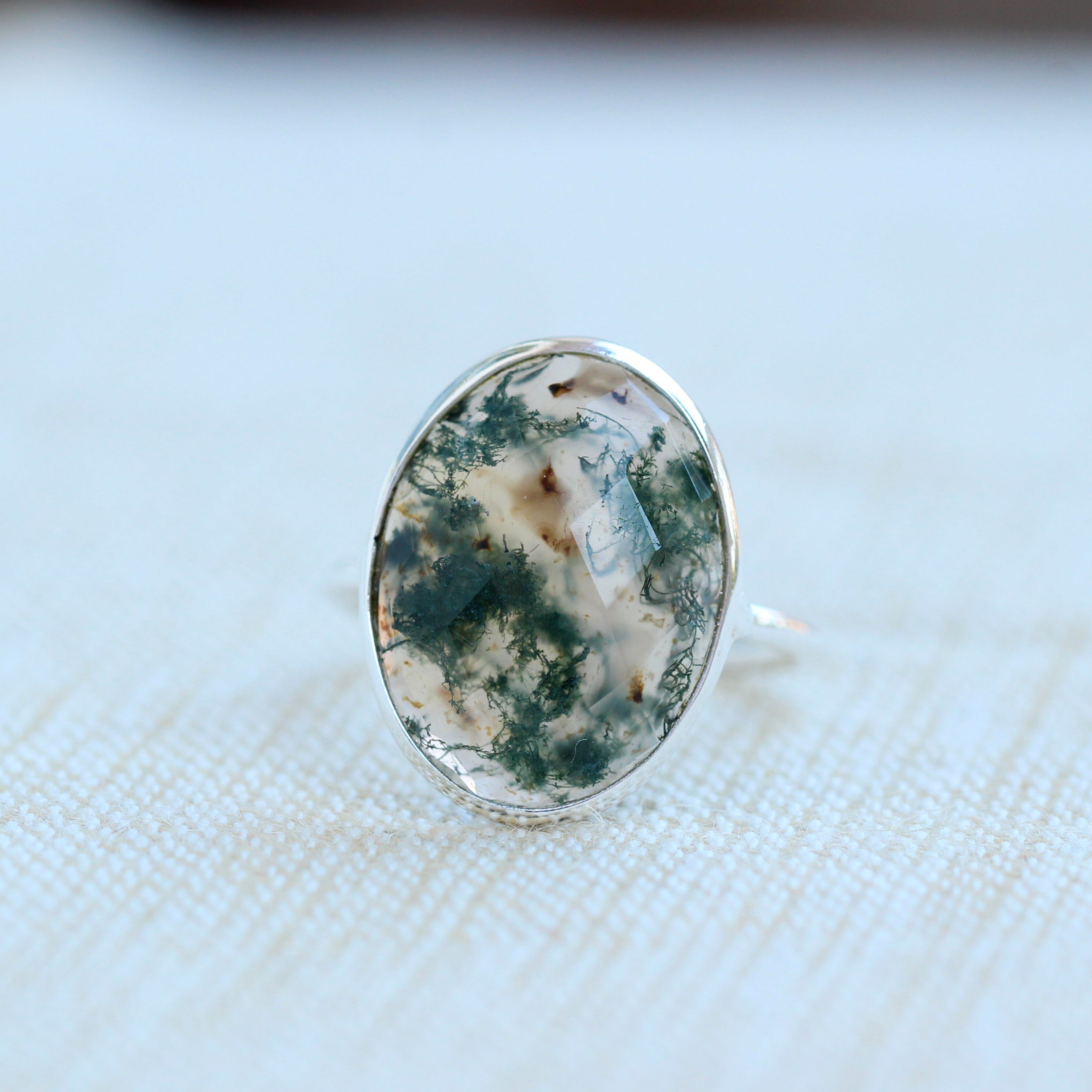 Moss Agate Ring Stackable Rings Natural Green Moss Agate - Etsy