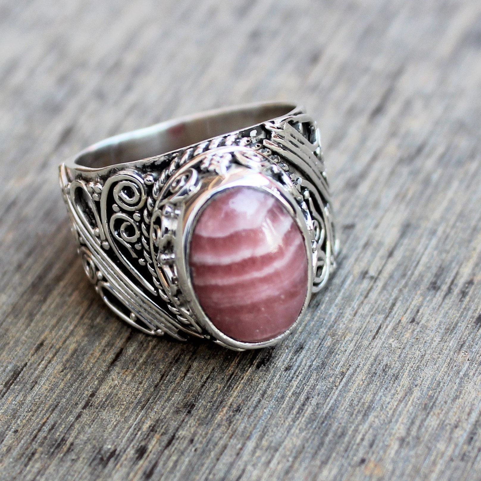 Rhodochrosite Ring sterling silver Jewelry gift for her | Etsy