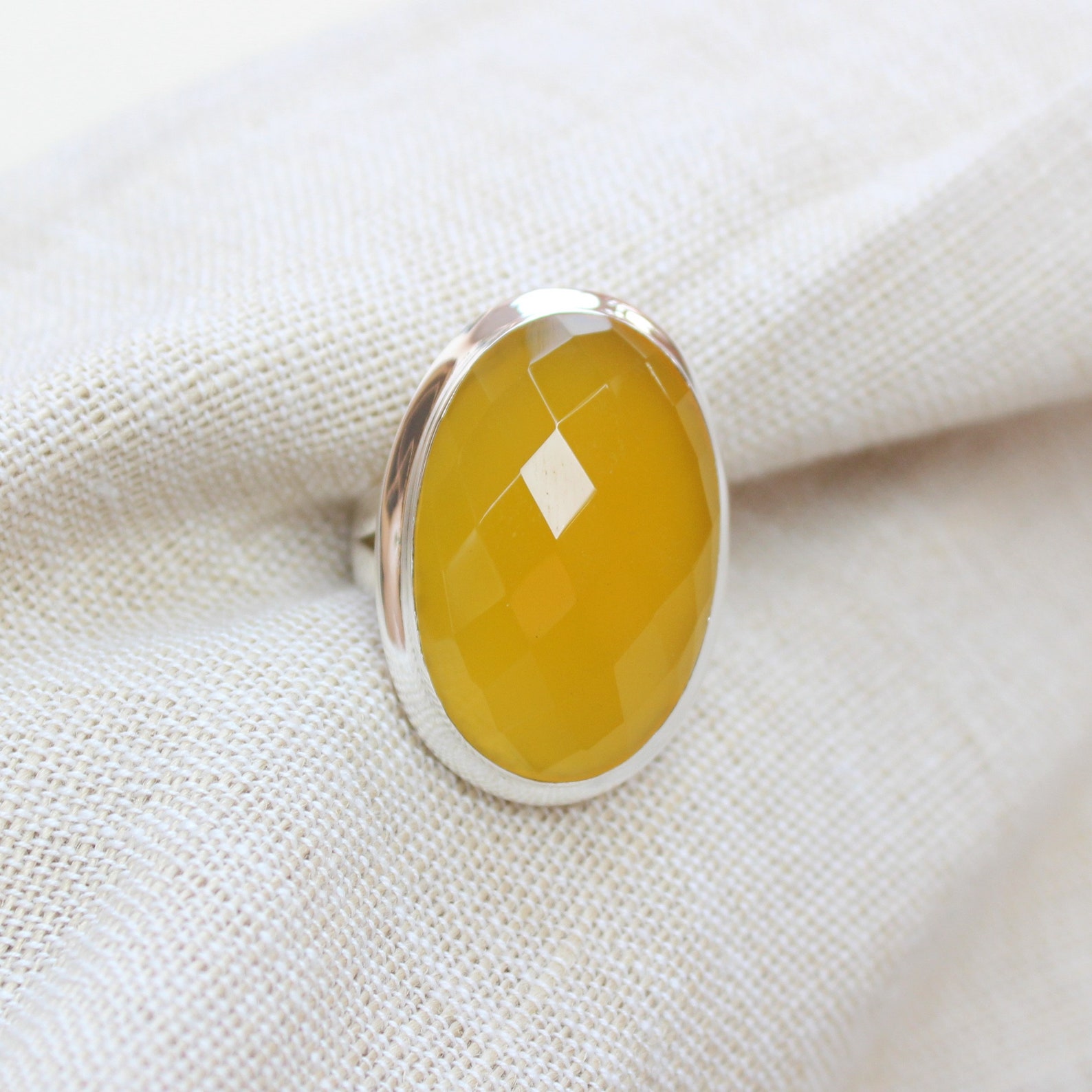 Mango Chalcedony Ring Checker Cut Gemstones Sterling Silver - Etsy
