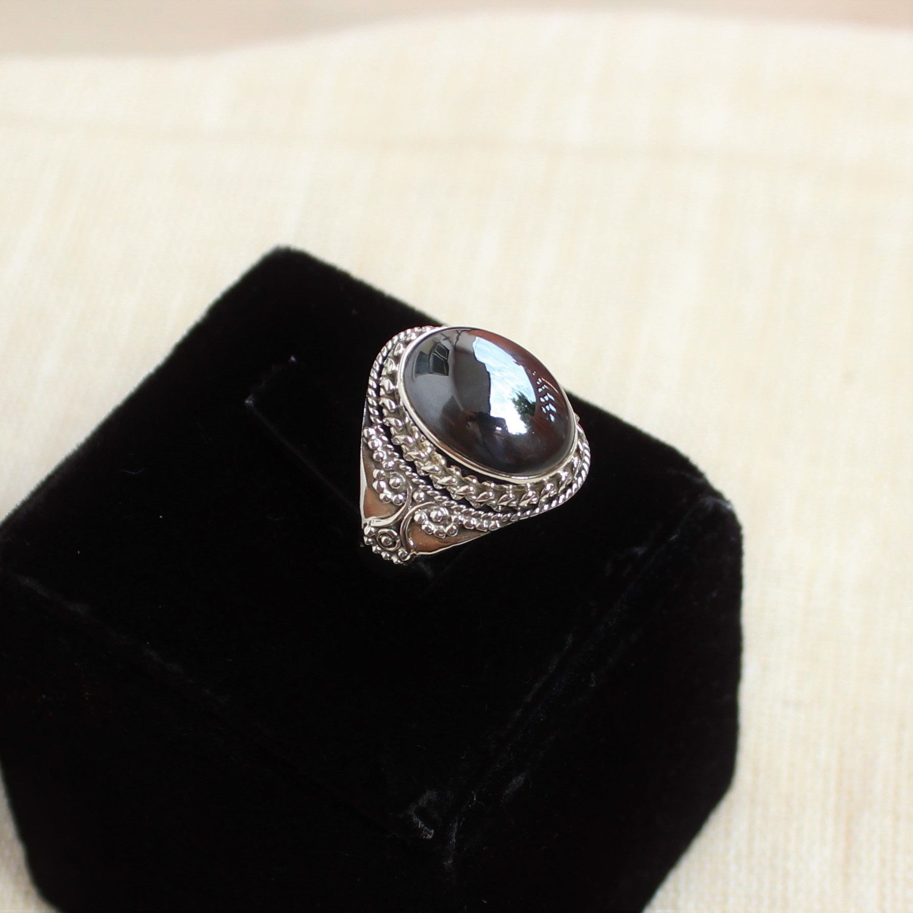 Hematite Sterling Silver Ring Gift for Her Iron Ore Chrome | Etsy