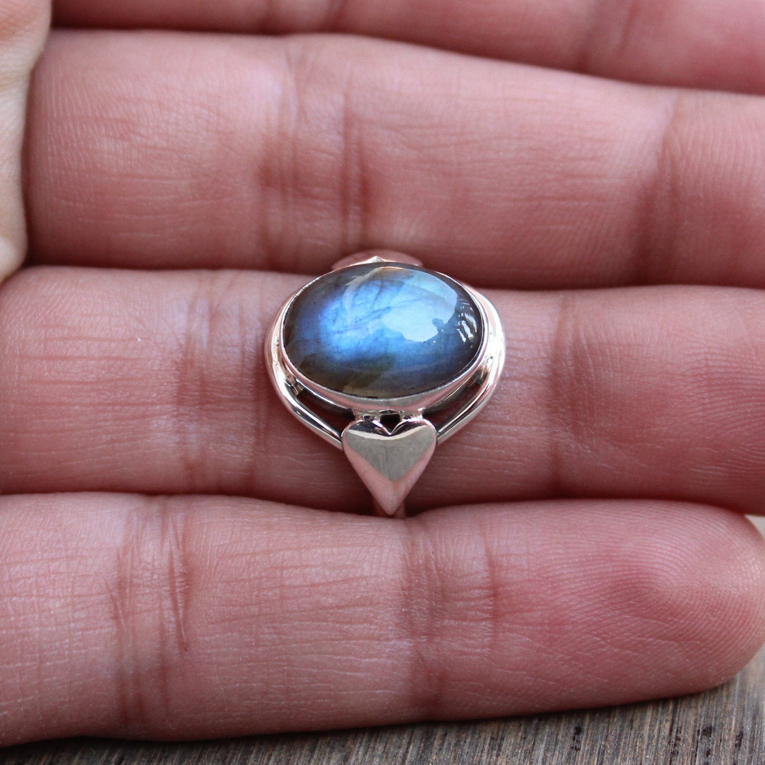Labradorite Ring, Blue Flash Labradorite Sterling Silver Heart Shape ...