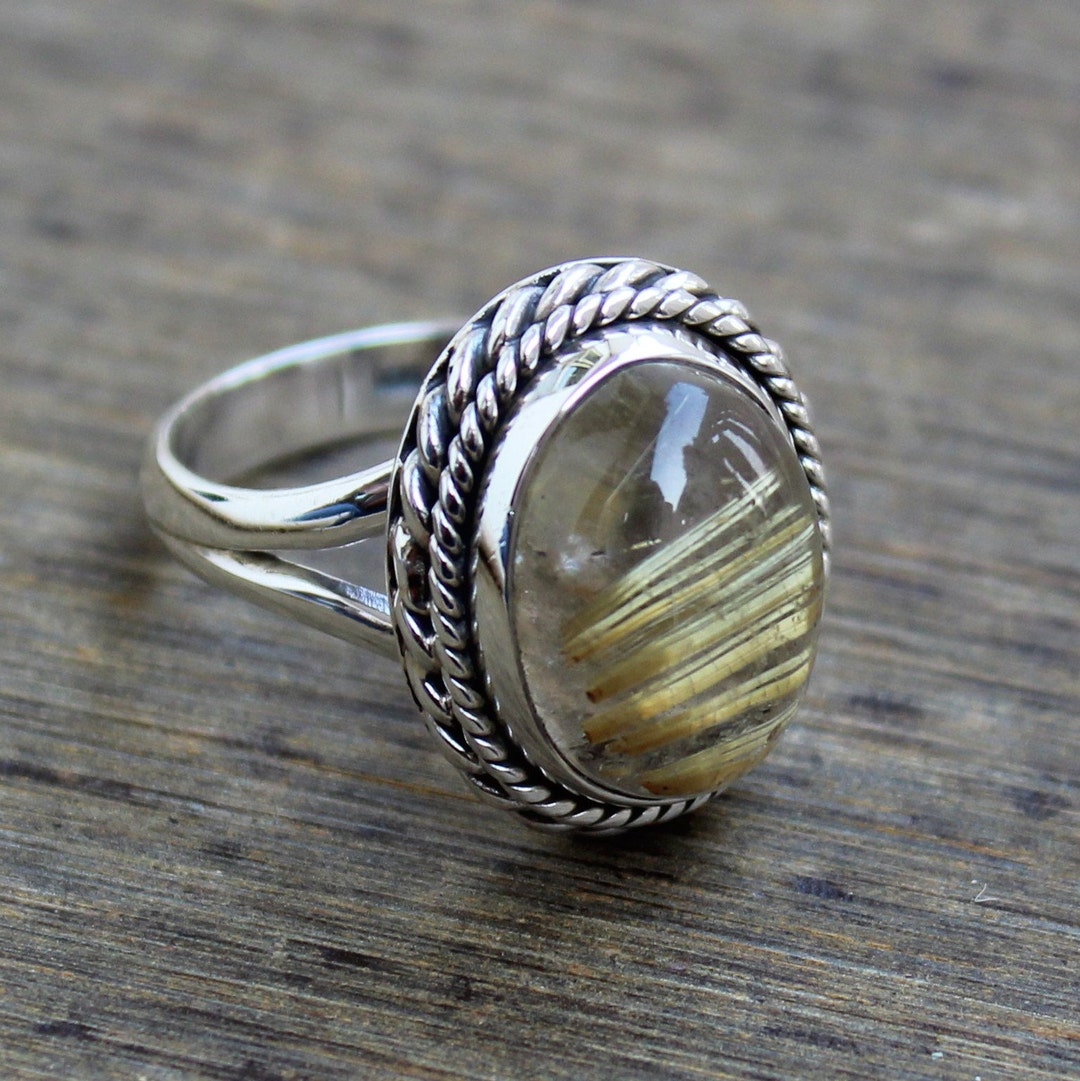 Golden Rutile Quartz Ring: Sterling Silver Statement Jewelry - Etsy