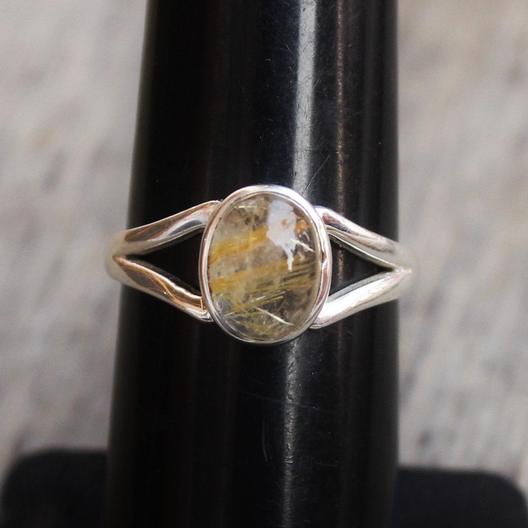 Golden Rutile Ring, Sterling Silver Rings, Engagement Ring, Natural ...