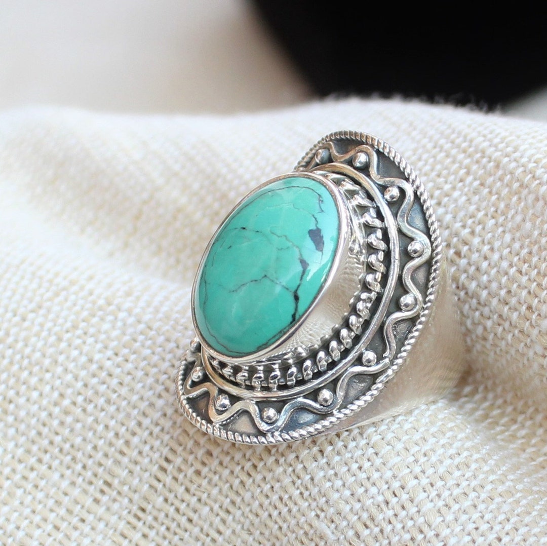 Turquoise Rings, Sterling Silver Handmade Jewelry, Natural Tibetan ...
