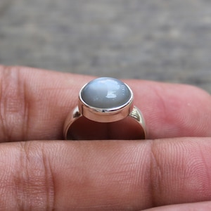 Handmade Oval Grey Moonstone Ring: Sterling Silver Unisex Jewelry - Etsy
