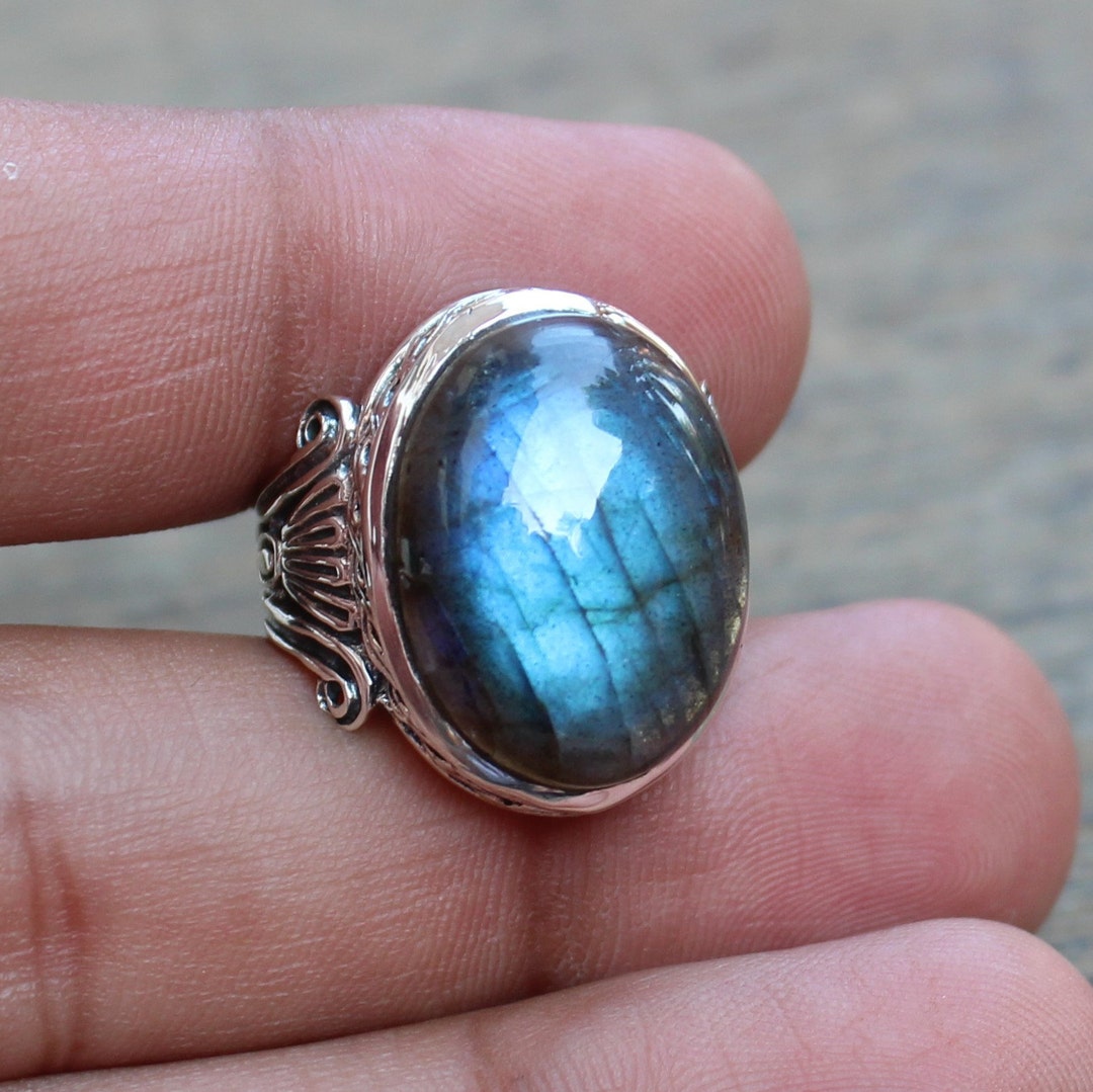 Blue Labradorite Ring, Sterling Silver Jewelry, Gift for Her ...