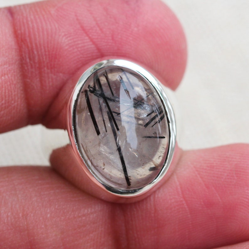 Black Rutile Rings Statement Rings Natural Rutilated Quartz - Etsy