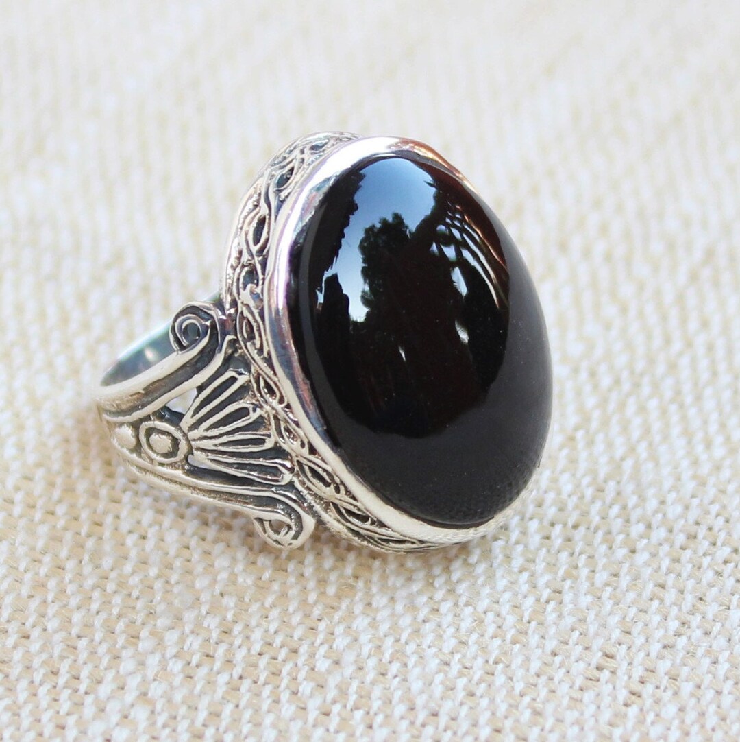Black Onyx Rings, Statement Jewelry, Sterling Silver Ring, Gift for Her ...