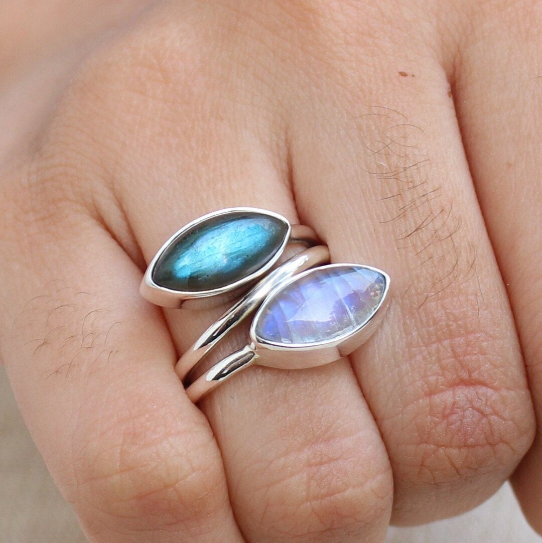 Rainbow Moonstone N Labradorite Rings, Natural Moonstone and ...