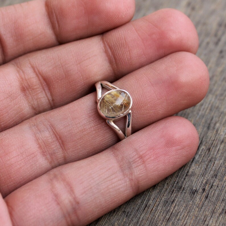 Golden Rutile Ring Sterling Silver Rings Engagement Ring - Etsy