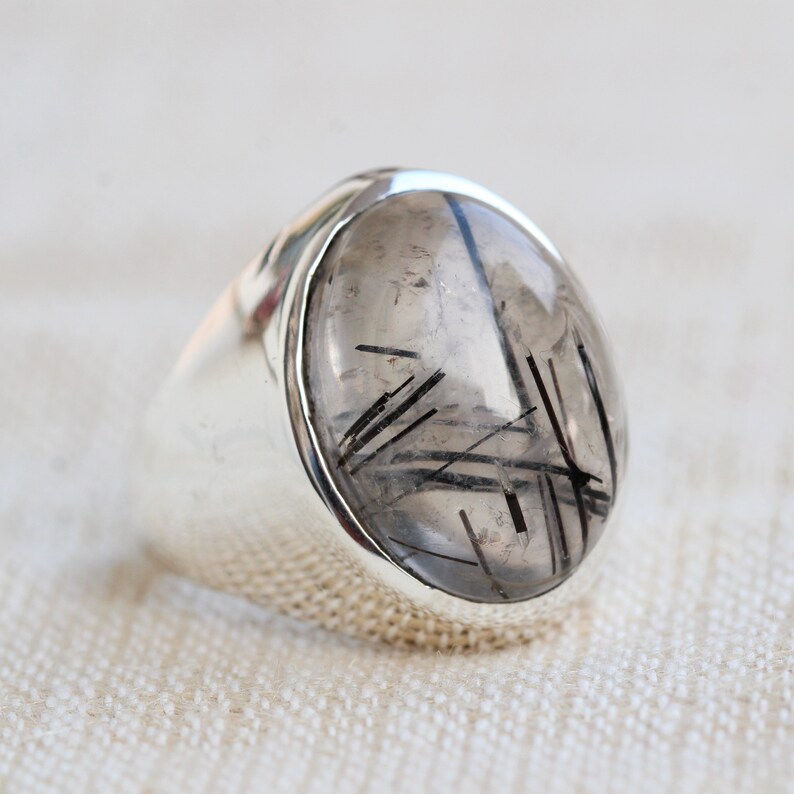 Black Rutile Rings Statement Rings Natural Rutilated Quartz - Etsy