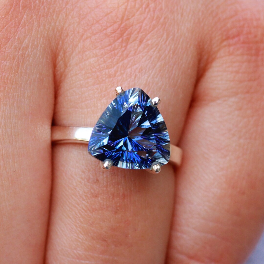 Blue Stone Sterling Silver Ring, Gift for Him, Blue Trillion Stone ...