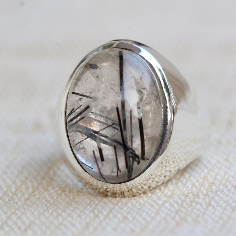 Black Rutile Rings Statement Rings Natural Rutilated Quartz - Etsy
