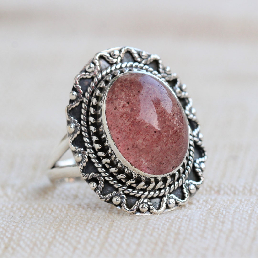 Strawberry Quartz Ring, Sterling Silver Jewelry, Natural Quartz ...