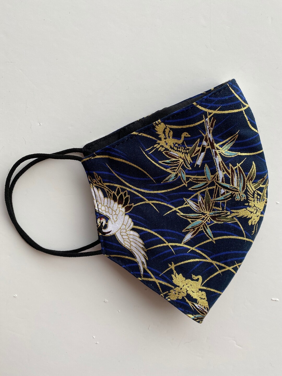 Cotton Face Mask - Japanese Crane Print Cotton Print Reusable 3 Layer ...