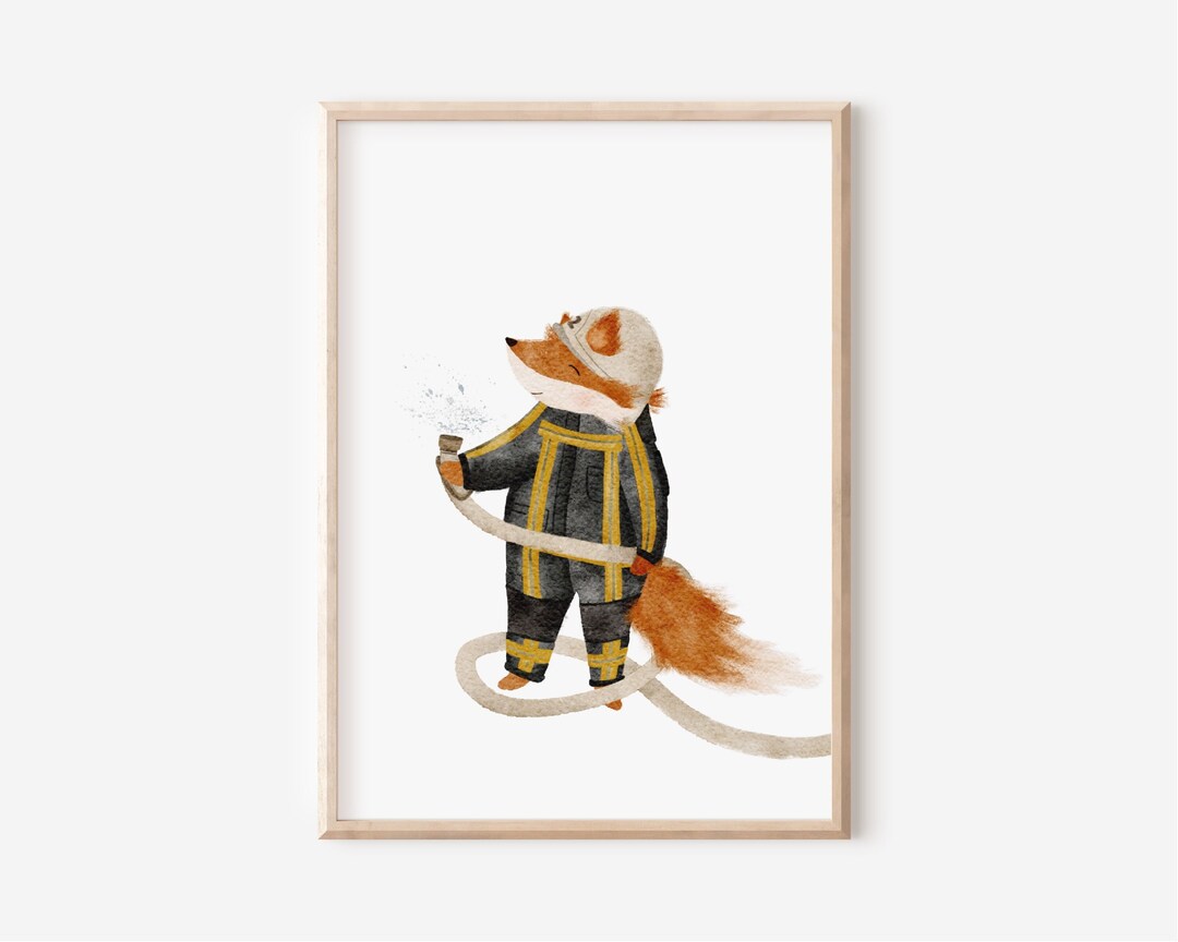 Poster | Firefighter Fox | A4 A3 | Animal Poster Children's Room Fox ...