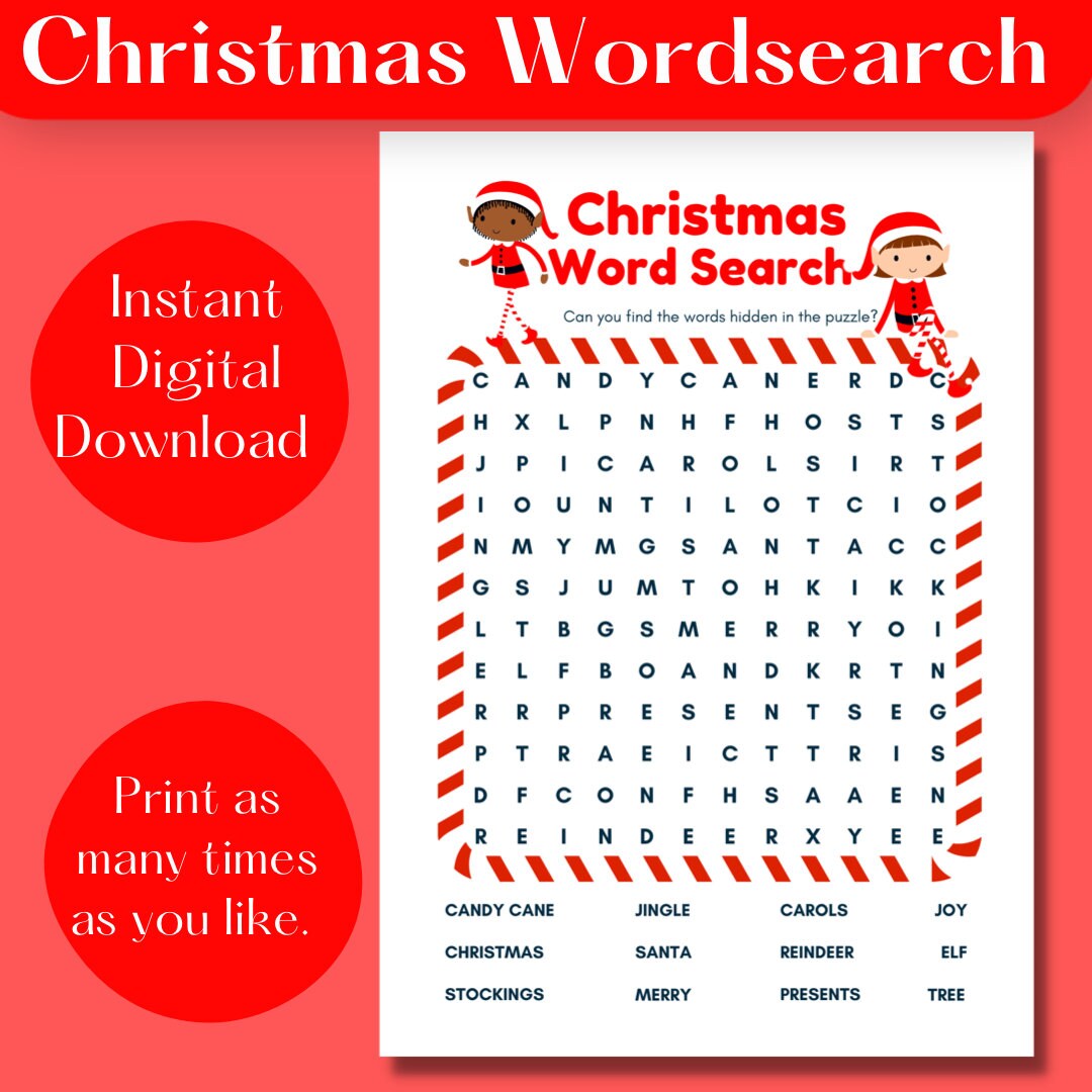 Christmas Wordsearch Instant Download Christmas Printable Activities ...