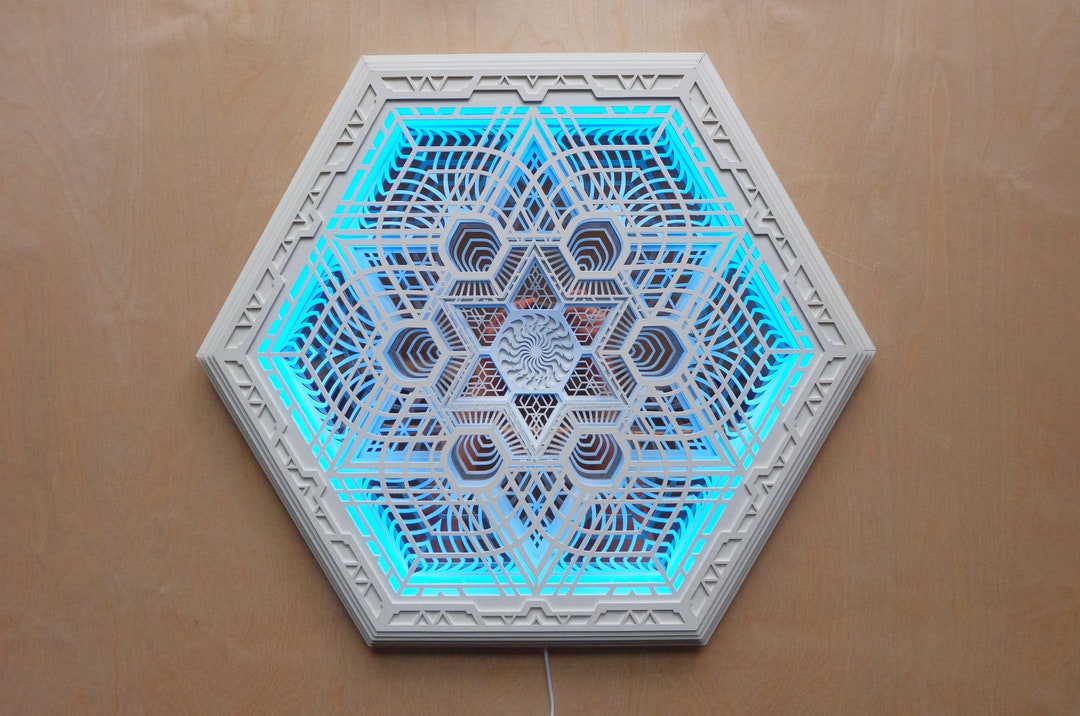 Wall Art Sacred Geometry Led Lamp " White Gaya", With Remote Control ...