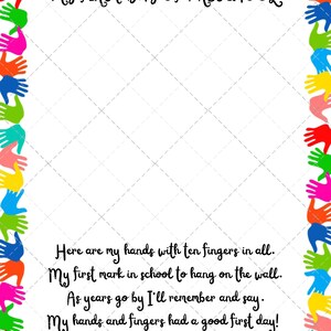 First Day of Preschool Handprint Worksheet Craft - Etsy