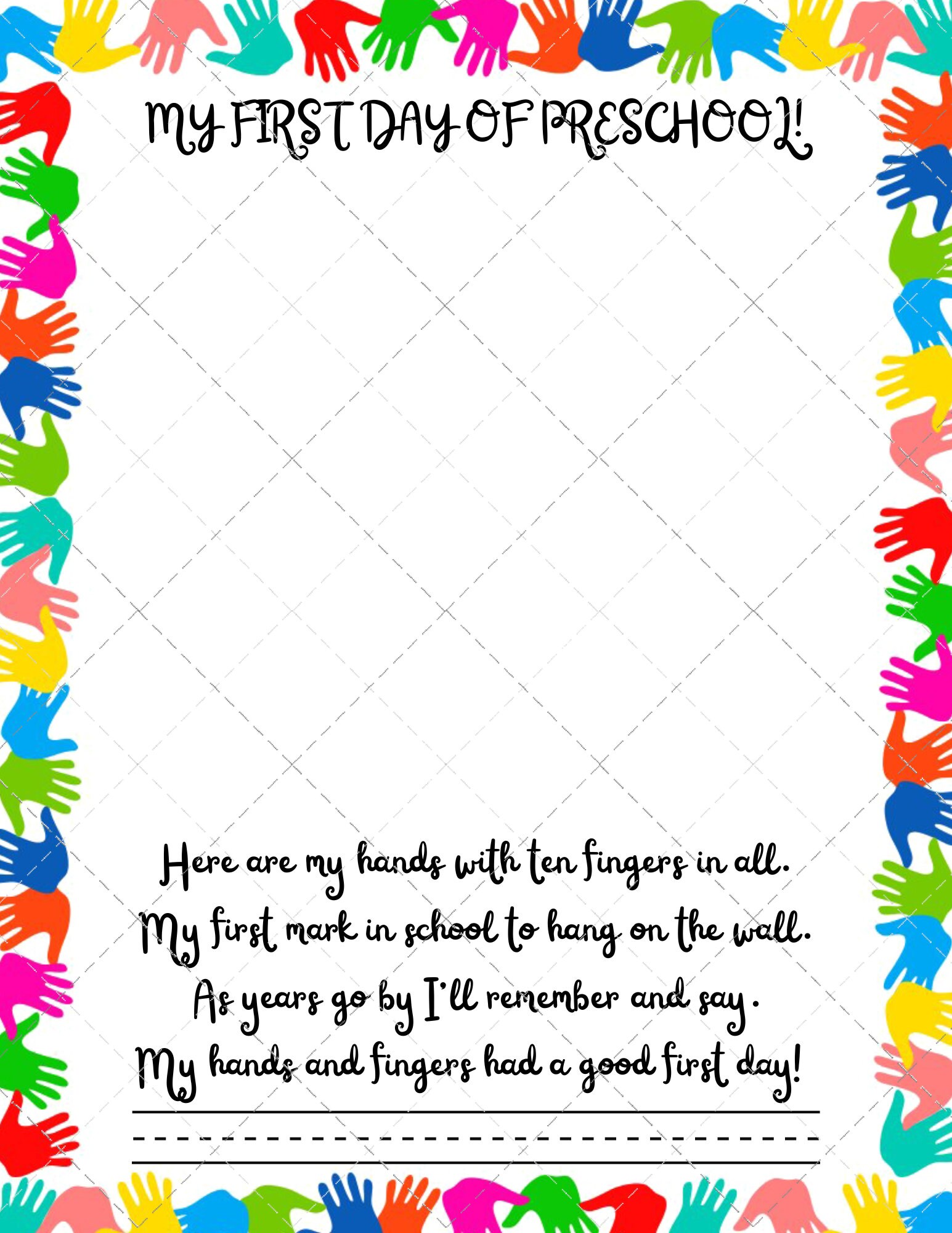 First Day of Preschool Handprint Worksheet Craft - Etsy