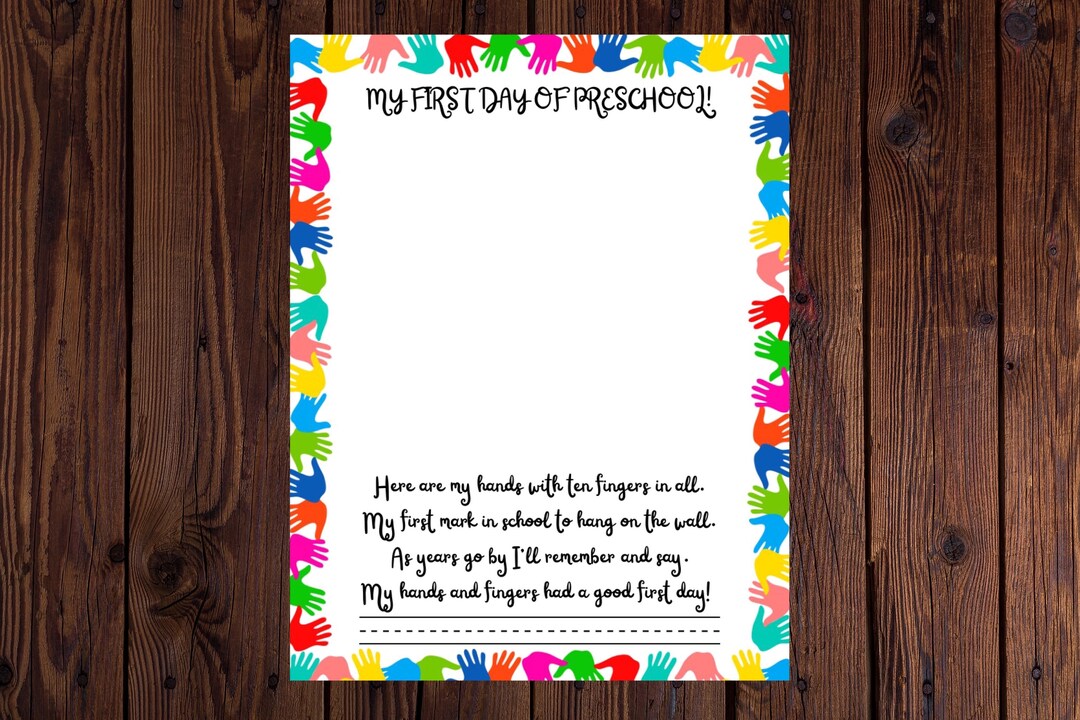 First Day of Preschool Handprint Worksheet Craft - Etsy